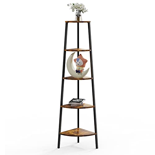 LAZEYARD 5 Tier Corner Shelf Stand, Corner Bookshelf, Corner Ladder Shelf for Bedroom, Living Room, Balcony, Office, Kitchen 62.6inches (Rustic Brown)