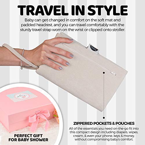 MoBaby Portable Changing Pad, Luxurious Soft-as-Suede Change Clutch, Oeko-TEX Certified, Machine Washable, Chic & Cushioned for Baby, Infant, & Newborn, Light Gray Color