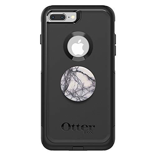 OtterBox COMMUTER SERIES Case for iPhone 8 PLUS & iPhone 7 PLUS (ONLY) β (BLACK) + PopSockets PopGrip β (DOVE WHITE MARBLE)