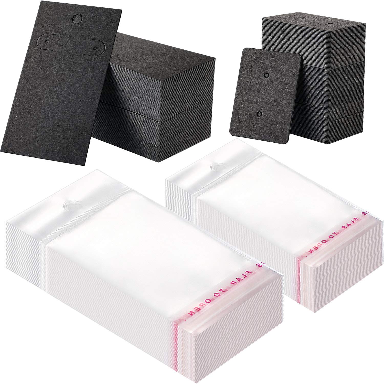 500 Set Earrings Display Card with Clear Resealable Bags, Earring Display Cards for Ear Studs for DIY (Black)