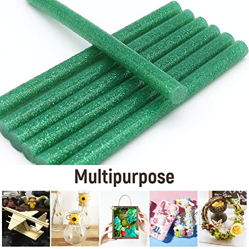 FOCMKEAS 16 PCS Mini Hot Glue Sticks 0.27" Dia. x 3.94" Long Hot Melt Glue Gun Sticks All Purpose Adhesive for Multi-Temp Hot Glue Gun Glue DIY Work, Glitter Green