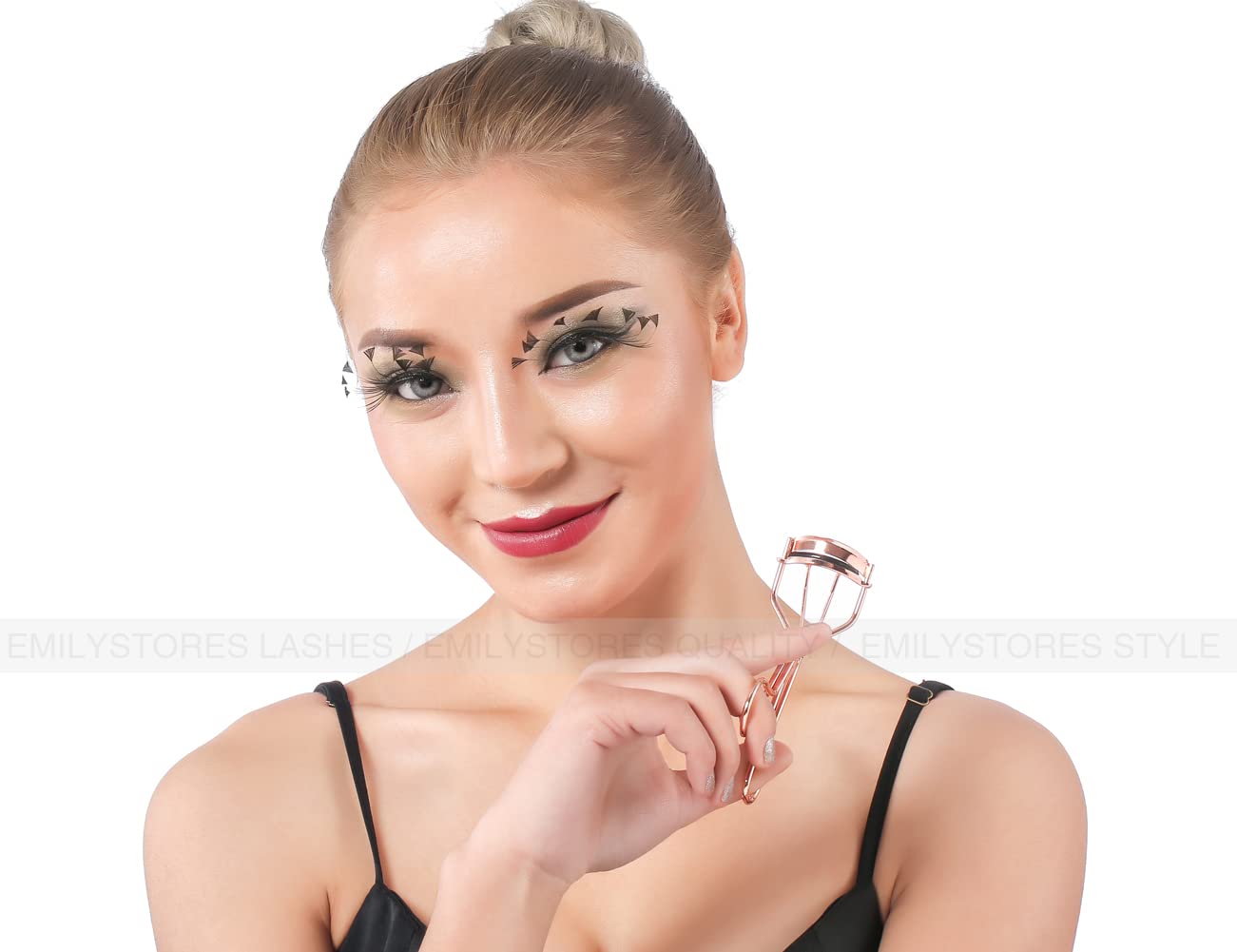 EMILYSTORES Professional Makeup Tool for Eyelashes with 2 Replacement Silicone Refill Pads Pinch Pain Free Metal Eyelash Curler 1PC, Golden Color