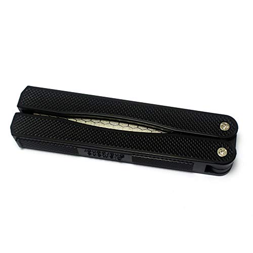 Oudtinx 400/600 Grit Pocket Knife Sharpener Folding Diamond Knife Sharpener Double-Sided Sharpening Stone for Outdoor Camping Garden Kitchen (Black) (Foldable)