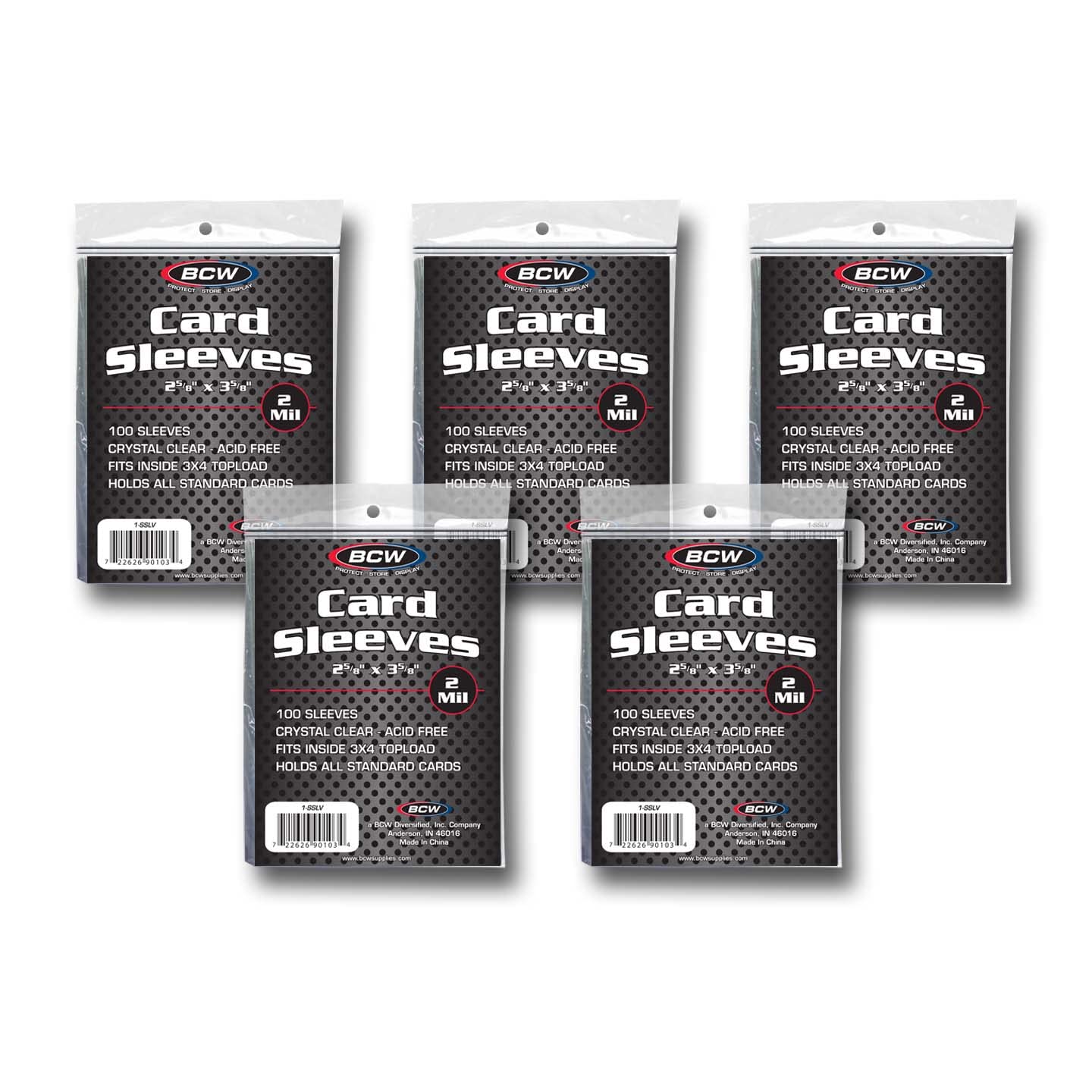 BCW Standard Card Sleeves - 2-5/8" x 3-5/8" - 5 Packs (500 Total) | Crystal Clear Acid-Free, Toploader | Trading Card Sleeves for Baseball, Basketball, Football, Hockey, Pokemon, MTG, etc