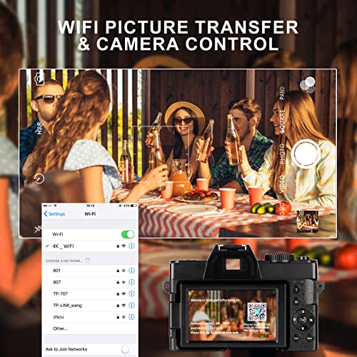 Monitech Digital Camera for Photography and Video, 4K 48MP Vlogging Camera for YouTube with 180° Flip Screen,16X Digital Zoom, 2 Batteries,32GB TF Card