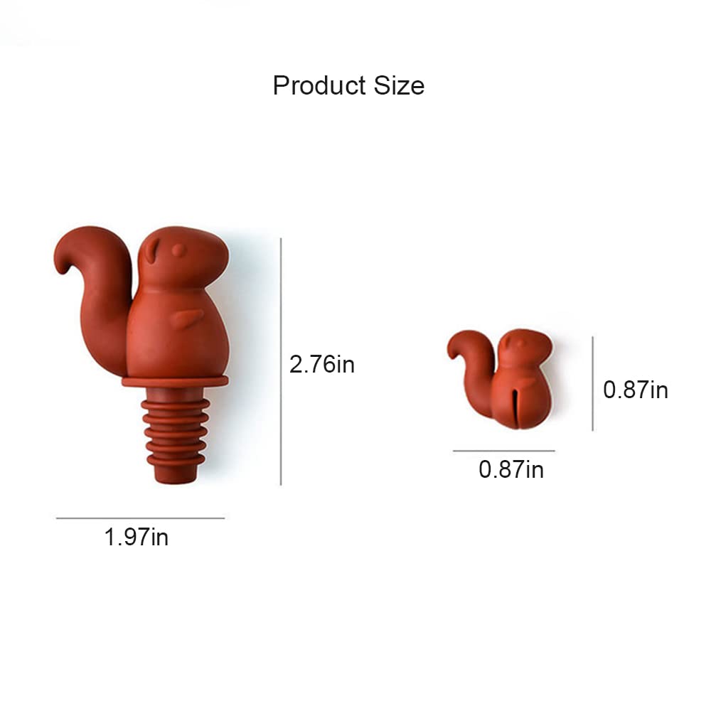 6+1PCS Squirrel Shapes Wine Stopper Set, Silicone Wine Bottle Stopper, Reusable Fun Animal Bottle Stopper, Gift Box Package Bottle Stoppers Set