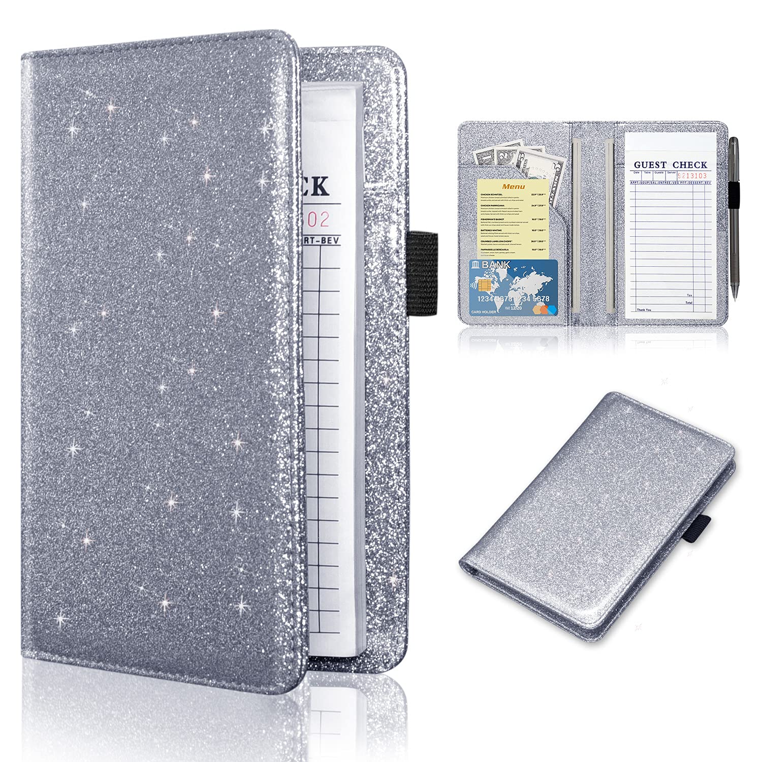 ACdream Server Books for Waitress, Guest Book Note Pad, Cute Pocket Leather Money Organizer Wallet, Cash Check Bill Receipt Holder Presenter, Waiter Accessories Fit Server Apron