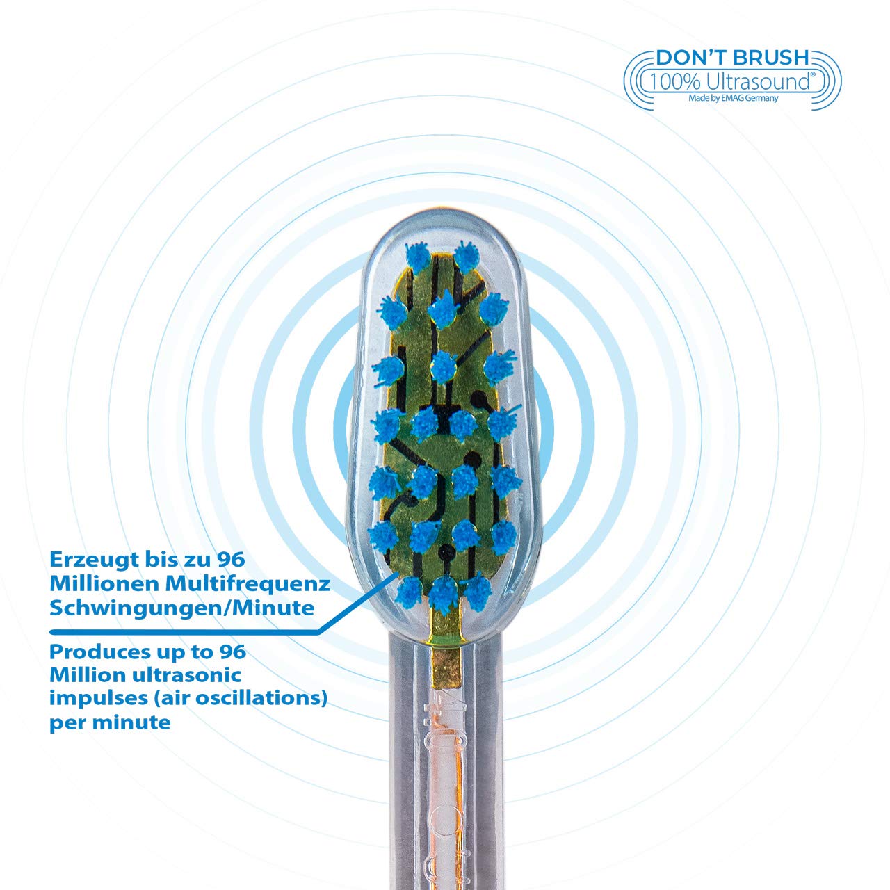Emmi-dent Platinum 4-Pin Wave Bristle-Head Attachments - Electric Toothbrush Replacement Heads. Cleans with Ultrasound Waves. (Wave 4 Pack)