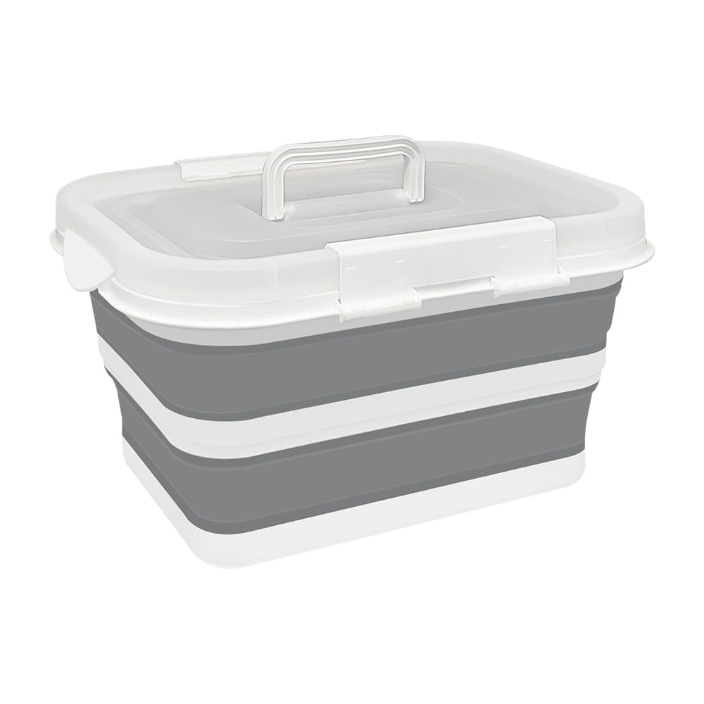 Aimkeoulee 30Qt Collapsible Storage Bins with lids, Large Plastic Container Organizing Box with Handle, 33L Foldable Stackable Utility Organizer for Clothes, Books, Grocery (1 pack, Grey)