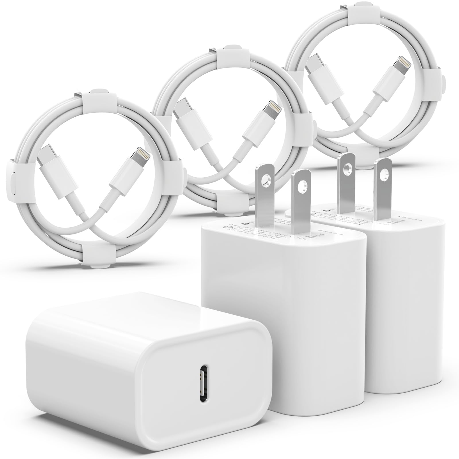 3Pack iPhone 14 13 Fast Charger [MFi Certified], iGENJUN 20W PD USB C Wall Charger with 6FT USB C to Lightning Cable Fast Charging Adapter Compatible with iPhone 14/14 Pro Max/13/XS/XR/X-White