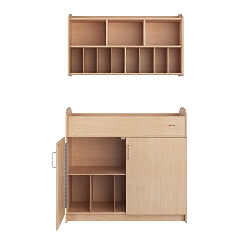 Foundations Serenity Daycare Changing Table with Storage Cubbies, Baby Diaper Changing Station for Childcare Centers, Includes 1" Foam Mattress Pad, Natural Wood Finish