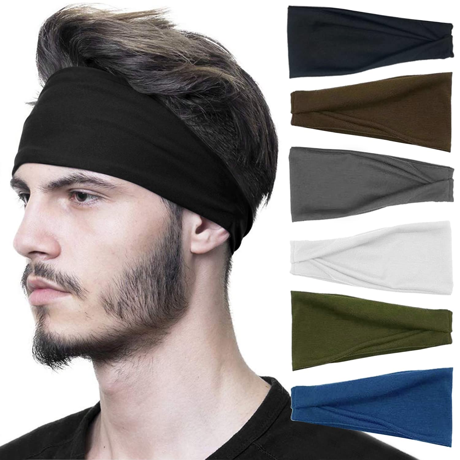 6 Pack Sports Headbands for Men, OFFTESTY Lightweight Mens Hairband Stretchy Moisture Wicking Workout Sweatbands