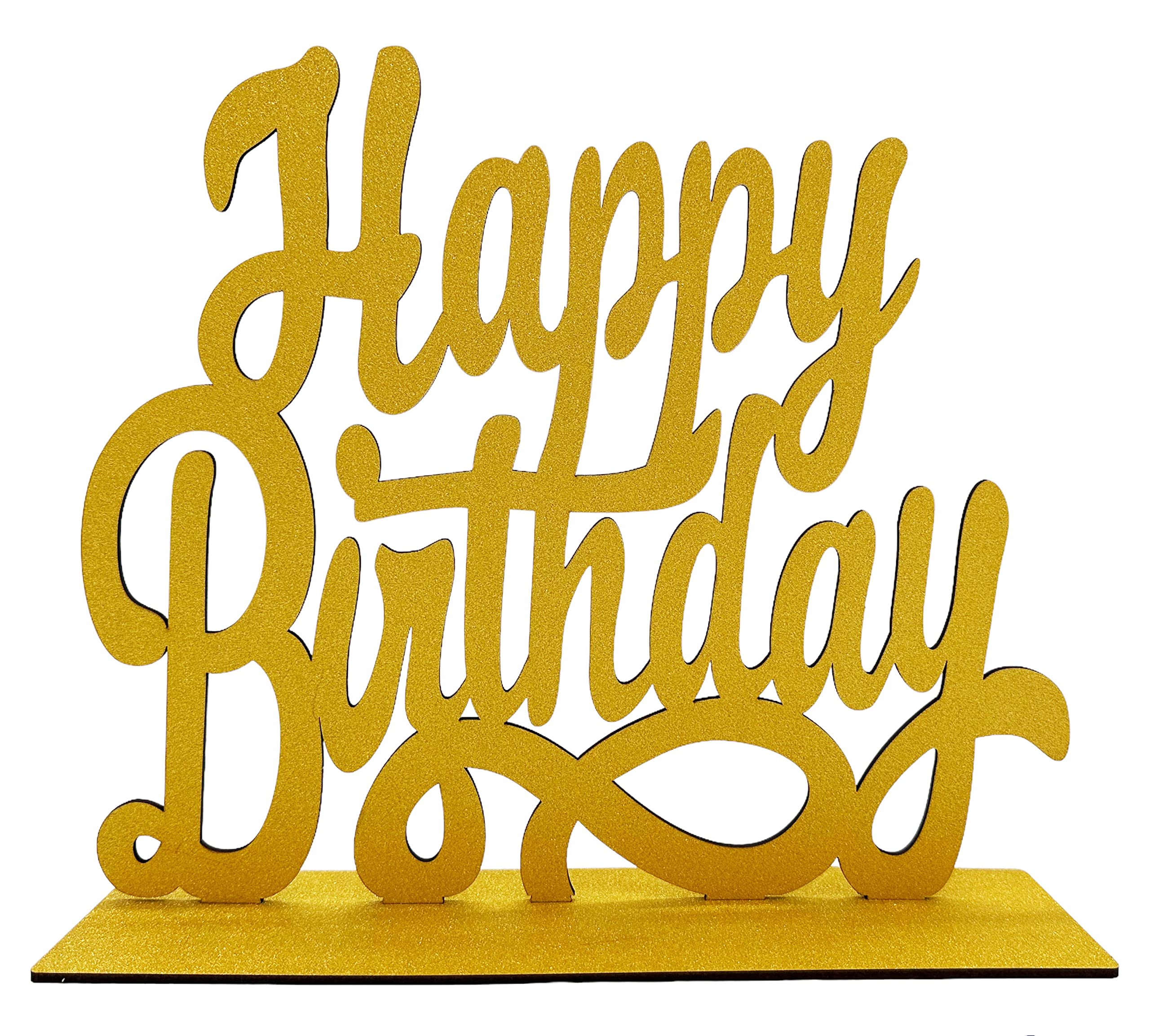 Happy Birthday Wood Sign Wall Decor Wooden Table Sign Centerpiece Birthday Party Decoration Supplies - 4 PCS (Gold/Glitter)