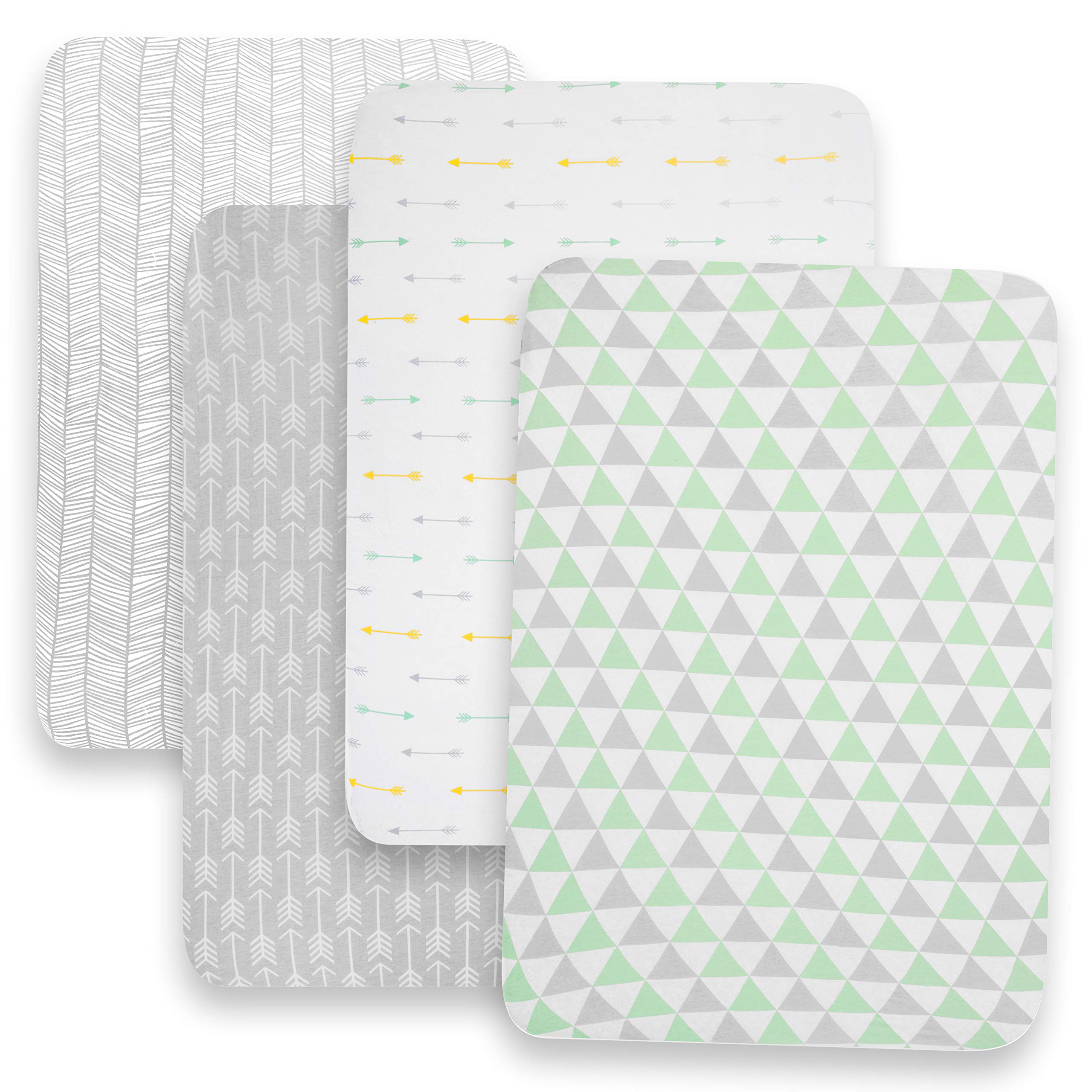 Pack n Play Sheets – Premium Pack and Play Sheets 4 Pack – 100% Super Soft Jersey Knit Cotton Playard Mattress Sheets – Portable Playpen Fitted Play Yard Mini Crib Sheet for Boy & Girl (24 x 38 x 5)