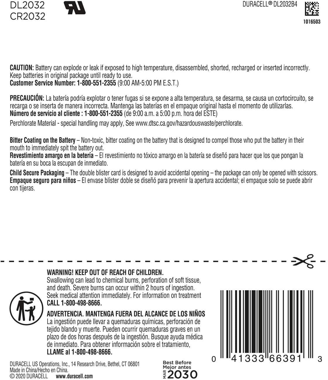 Duracell Lithium Medical Battery, 3V, 2032, 4/Pack, Model: , Hand/Wrist Watch Store