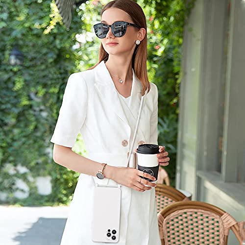 blaspins Crossbody Lanyard Strap Case for iPhone 13 Pro, Neck Cross Body, Adjustable Holder Removable, Drop Protection Shockproof, Hands-Free Silicone Case 6.1 inch, 150 cm Strap, iP13Pro - White