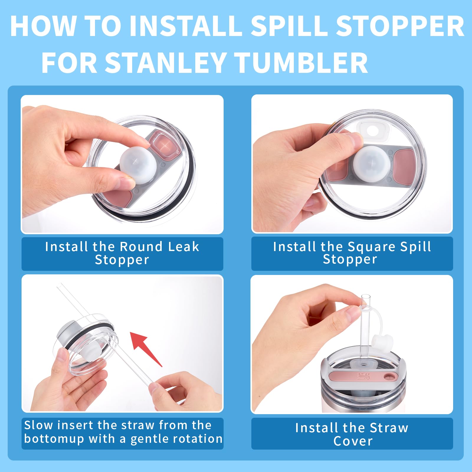 6Pcs Silicone Spill Proof Stopper for Stanley Cup 2.0 40oz/30oz Tumbler Leakproof Spill Stopper Set - 2 Straw Cover Sets, 2 Square Spill Stoppers,2 Round Leak Stoppers (6 PCS transparent)