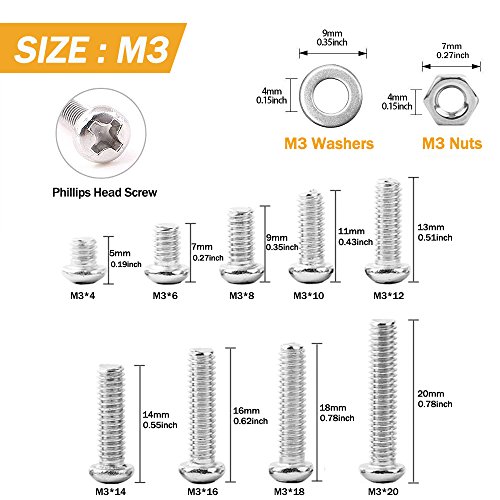 VIGRUE 810Pcs M3 x 4/6/8/10/12/14/16/18/20 mm Screw Assortment Kit 304 Stainless Steel Phillips Pan Head Machine Screws Bolts Nuts Lock Flat Washers with Storage Box
