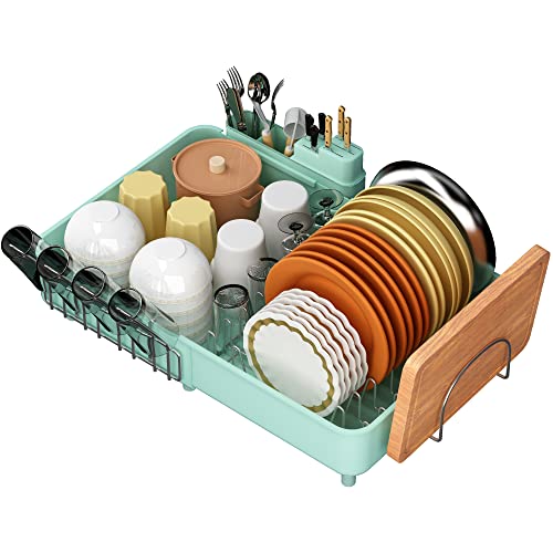 ADBIU Large Dish Drying Rack with Drainboard Set(12.8" - 20") Expandable Compact Dish Drainer, 1 Piece Cyan