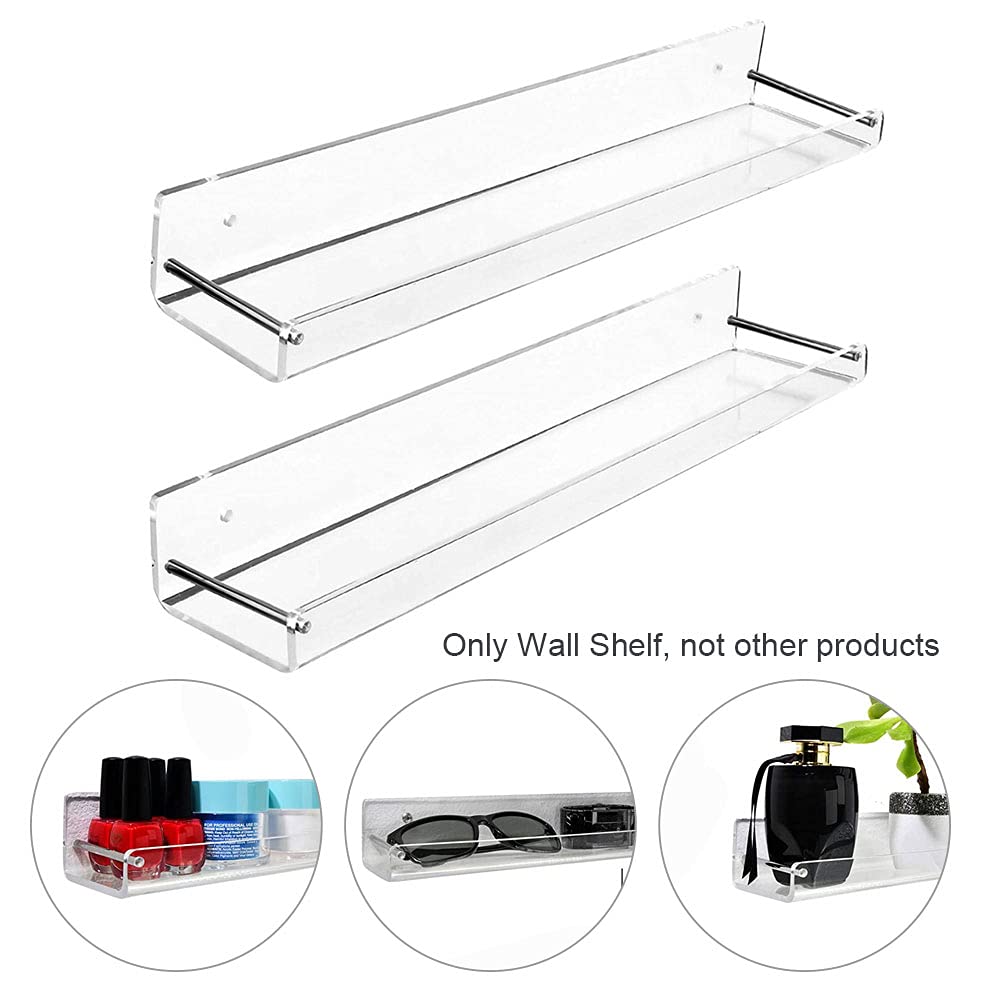 CALIDAKA 2pcs Acrylic Transparent Display Stand,Clear Acrylic Shelves,Wall Mounted Display Shelves for Bedroom, Living Room, Bathroom, Kitchen(30 x 9.5 x 5 x 0.3cm)