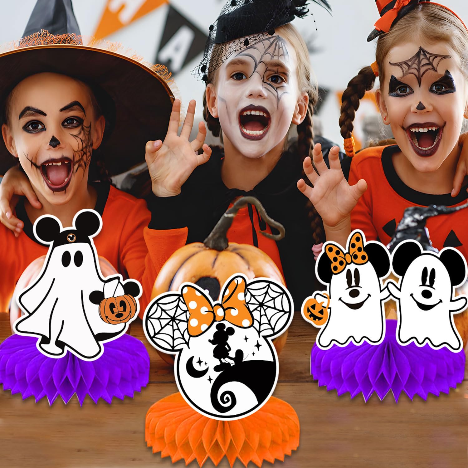 9pcs Mouse Halloween Decorations Honeycomb Centerpieces Double Sided Halloween Party Decorations 3D Table Decorations Cute Themed Decorations for Celebrating Halloween Party