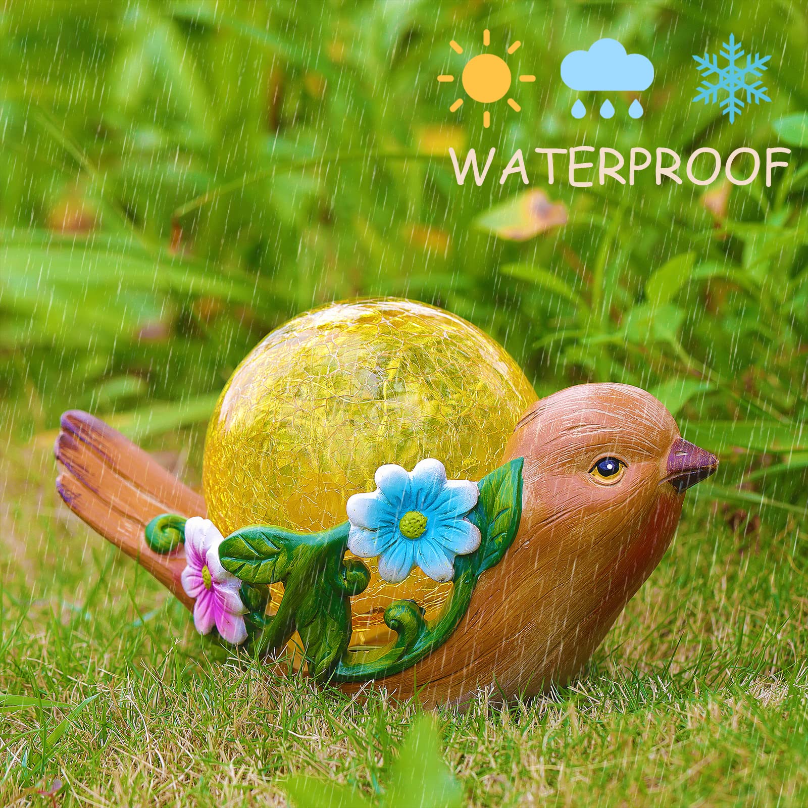 CTgift Garden Bird atue, Garden Bird Sculptures with Solar LED Lights for Artiic Deration of Outdoor Sidewalks, Patios, and Lawns