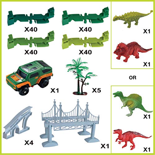 DINOSAUR Flexible Track Set FR2001: 173 total pieces - includes 1 Off-Road Electric Toy Vehicle & 2 Dinosaurs (Species May Vary)- Fun Learning Dino Gift for 3 Year Olds & Up