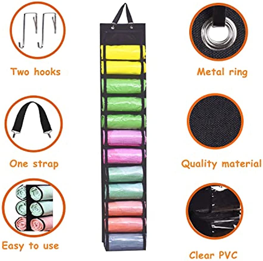 Legging Storage Bag Storage Hanger Can Holds 24 Leggings or T-shirt Shirts Jeans Compartment Storage Hanger, Foldable Leggings Organizer Clothes Portable Closets Roll Holder (Black)