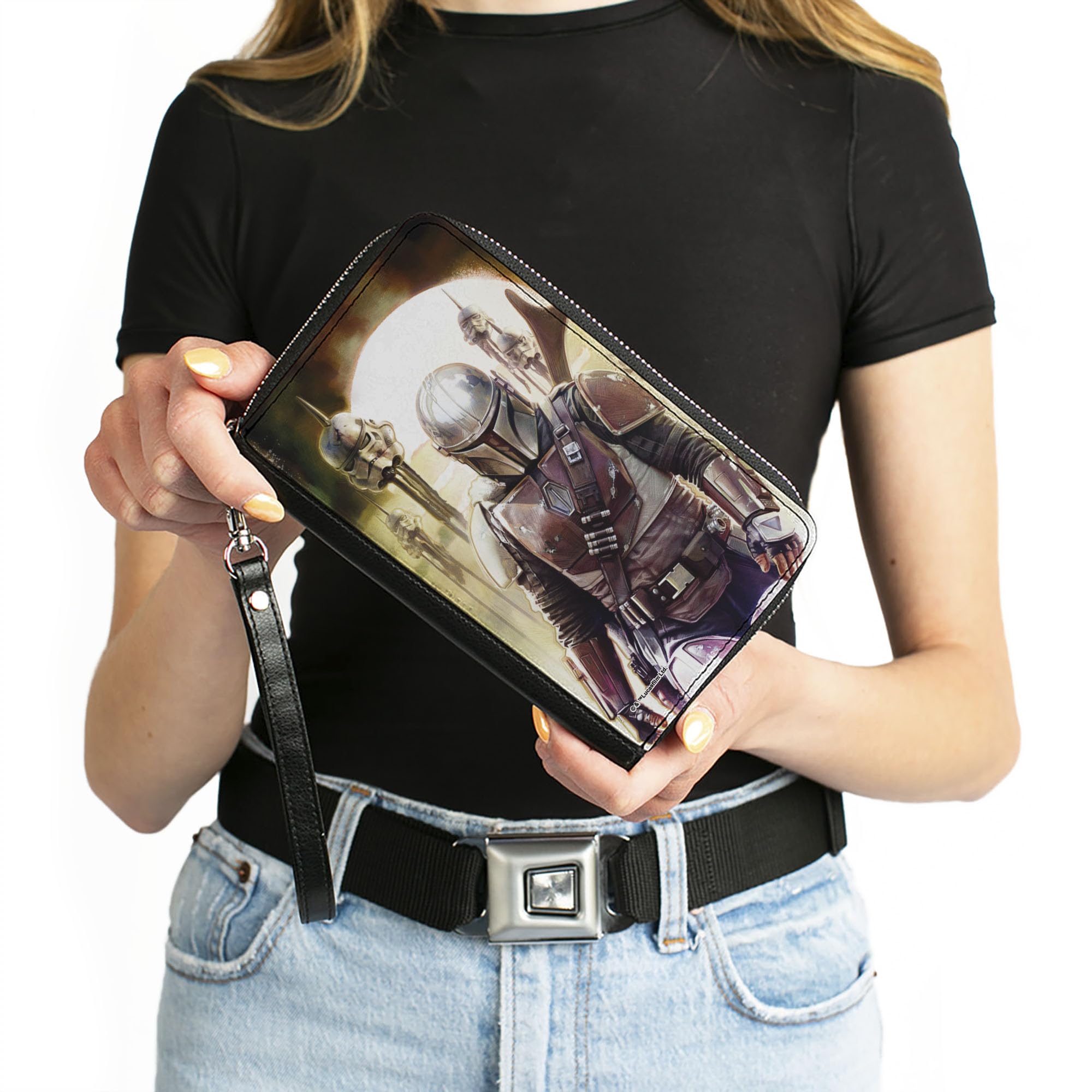 Buckle-Down Women's PU Zip Around Wallet Rectangle-Star Wars The Mandalorian, 7.5"x4.5"