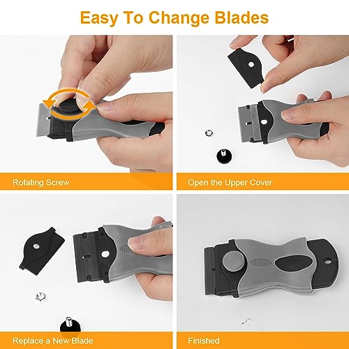 Ainiv Razor Blade Scraper, 2-in-1 Scraper Tool with 10PCS Metal Blades and 10PCS Plastic Blades, Multi-funtional Cleaning Razor Scraper for Decals, Stickers, Labels, Caulk, Adhesive, Paint Removal