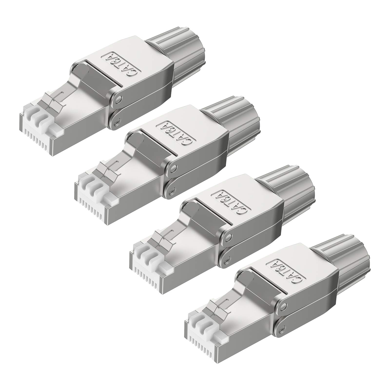 VCELINK RJ45 Cat6A Connectors Tool-Free Reusable Shielded Ethernet Termination Plugs for 23AWG SFTP UTP Cable, 10G Easy Internet Plug, Fast Field Installation 4 Pack