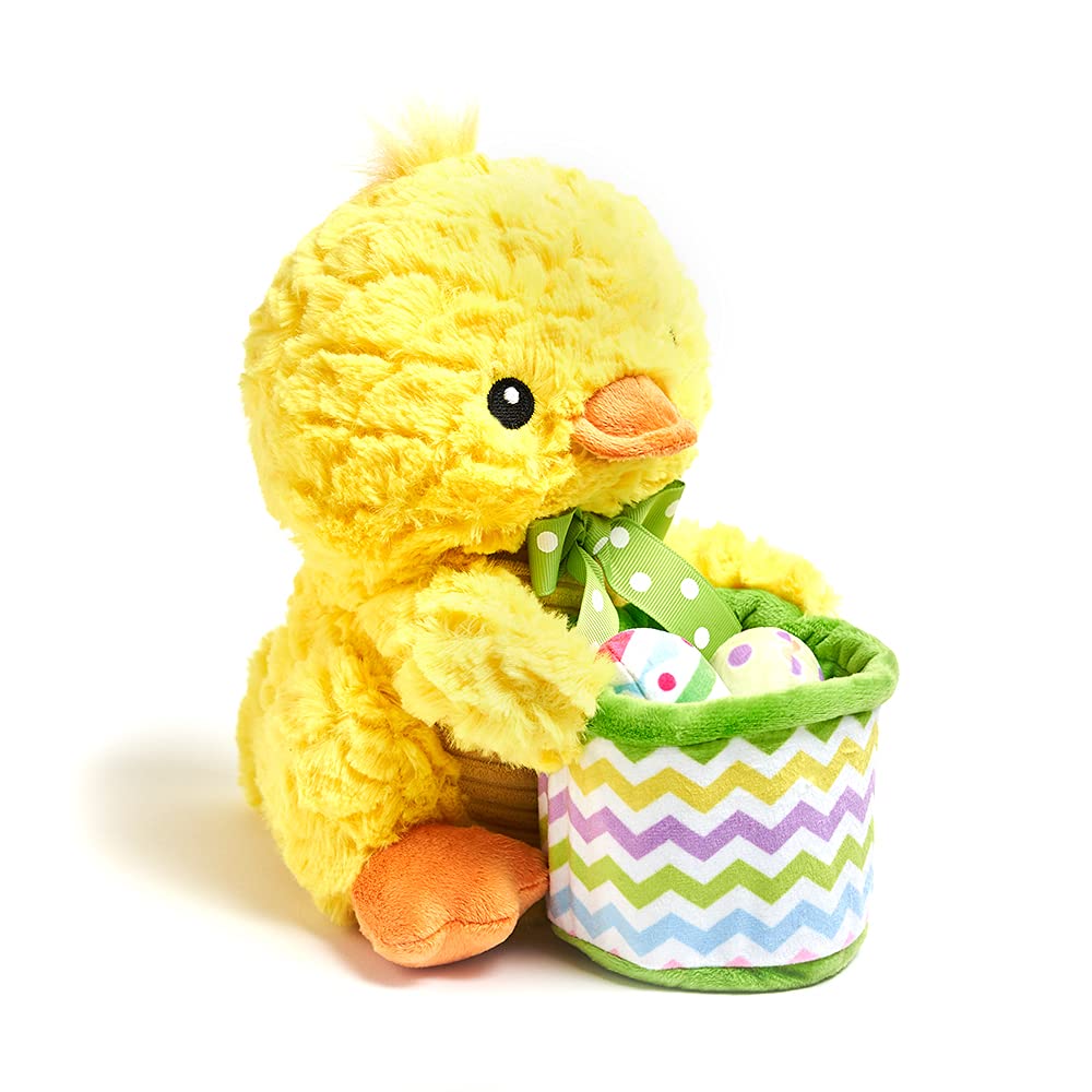 Cuddle Barn - Basket of Eggs - Chick | Easter Basket Stuffer Animated Animal Plush Toy Chick Holds Basket of Plush Eggs and Twirls Around to Bunny Hop, 10 inches