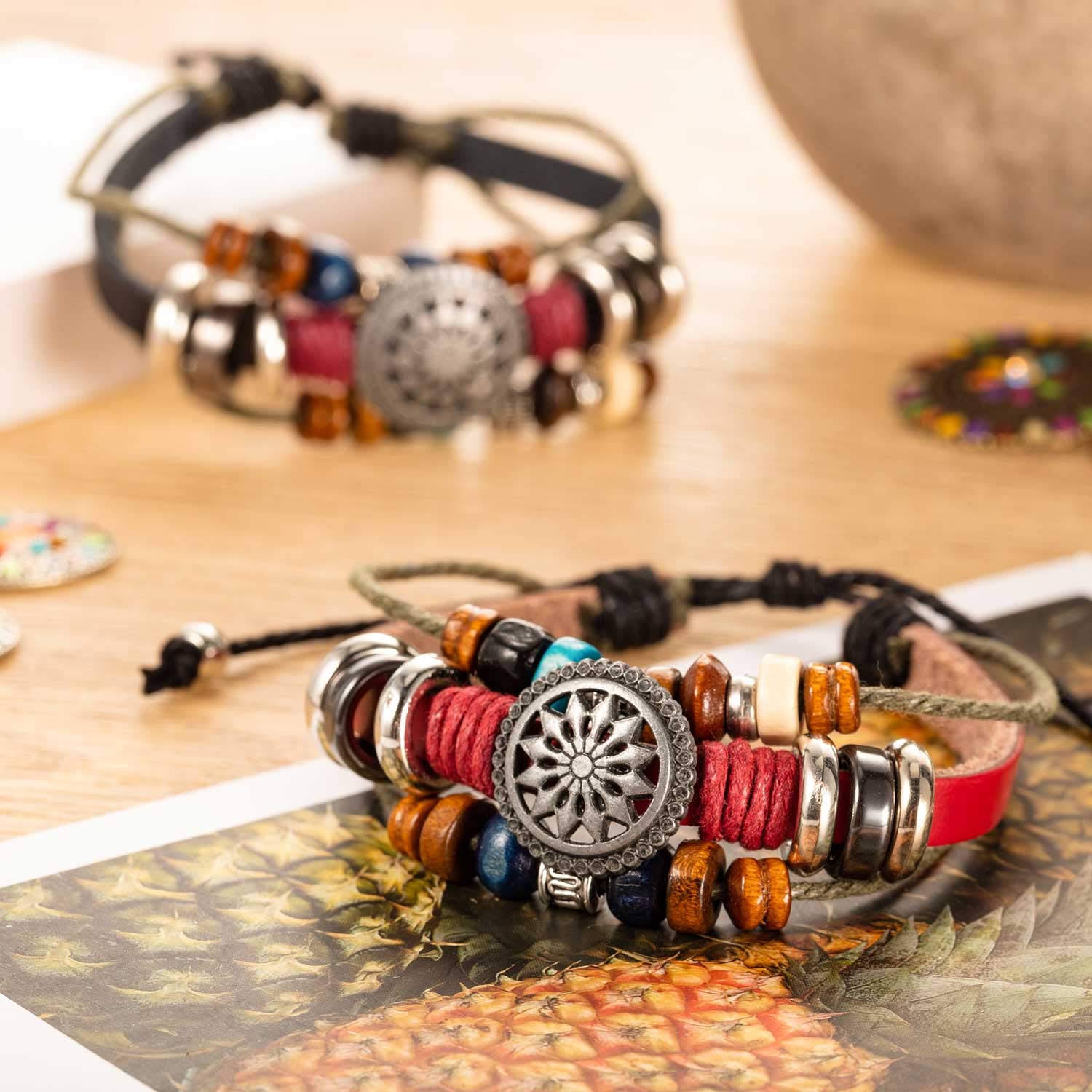 6 Pairs Bohemian Vintage Dangle Earrings Boho Retro Rhinestone Drop Earrings and 2 Pieces Vintage Bohemia Beaded Bracelet Jewelry Multi-layer Woven Bracelet