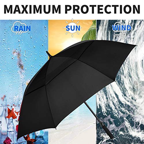 MRTLLOA 62/68/72 Inch Automatic Open Black Golf Umbrella, Extra Large Oversize Double Canopy Vented Windproof Waterproof Stick Umbrellas for Rain(62 Inch)