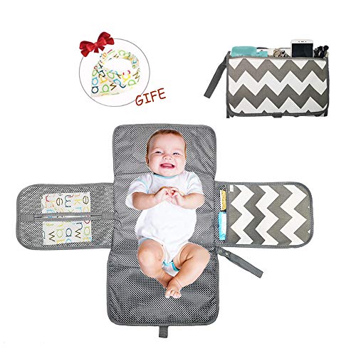 Portable Baby Diaper Changing Pad with Built-in Head Cushion Travel Changing Mat (Basic Pattern)