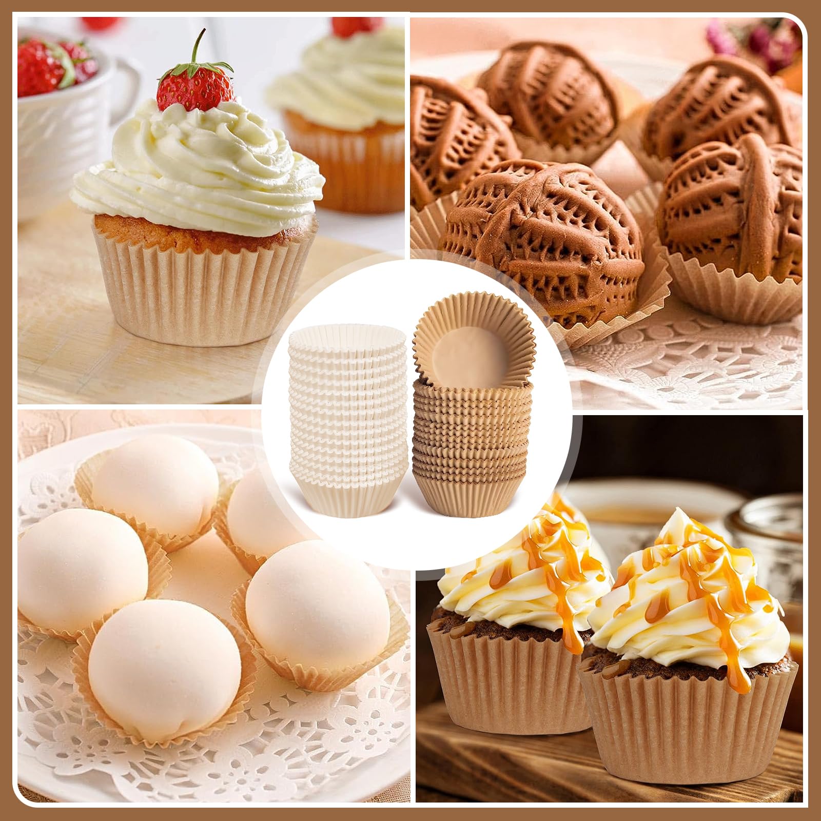 500pcs Standard Natural cupcake liners for baking,food grade cupcake wrappers,non-stick, greaseproof parchment muffin liners,by Bake Choice (500PCS Brown)
