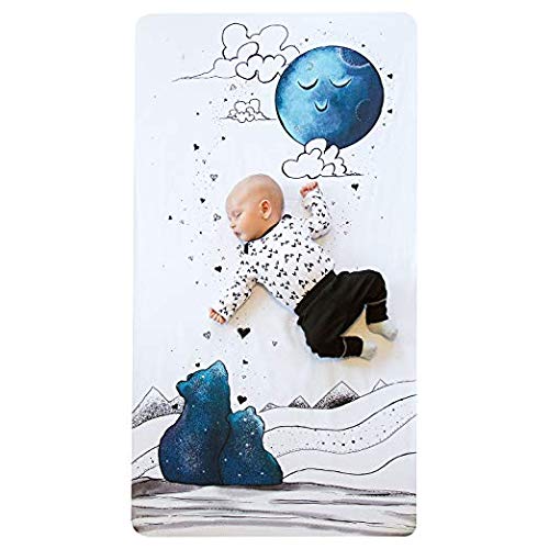 JumpOff Jo - 3 Piece Crib Bedding Set for Boys and Girls, Fitted Crib Sheet, Crib Skirt, & Hypoallergenic Quilt - Microfiber Baby Nursery Bedding - Mama Bear Blue