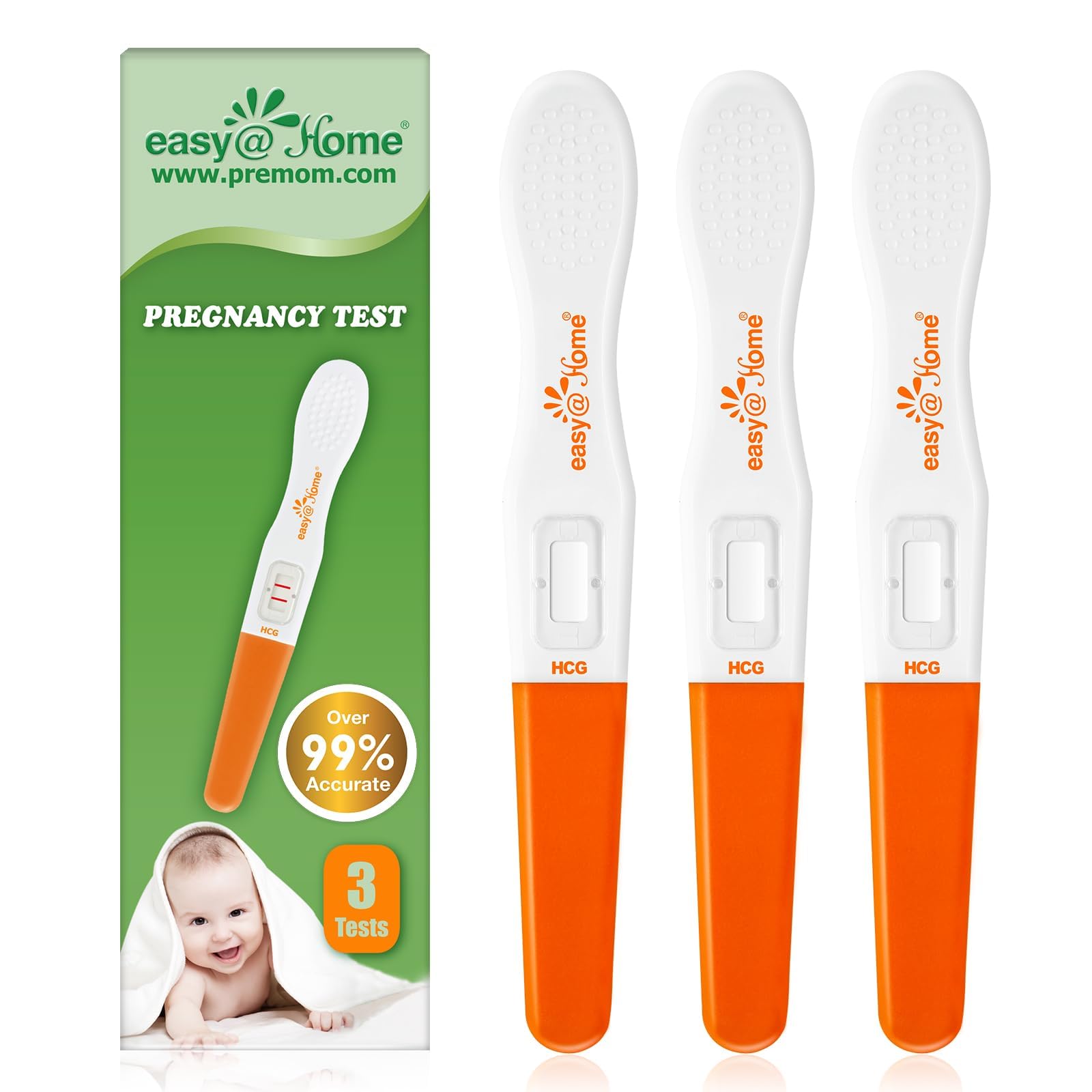 Easy@Home 3 Pregnancy Test Sticks - hCG Midstream Tests, Powered by Premom Ovulation Predictor iOS and Android App, Over 99% Accurate, High Sensitivity Result, 6 Days Before Missed Period