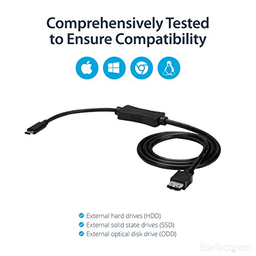 StarTech.com USB C to eSATA Cable - 3 ft / 1m - 5Gbp - for HDD/SSD/ODD - External Hard Drive Adapter - USB 3.0 to eSATA Converter (USB3C2ESAT3)