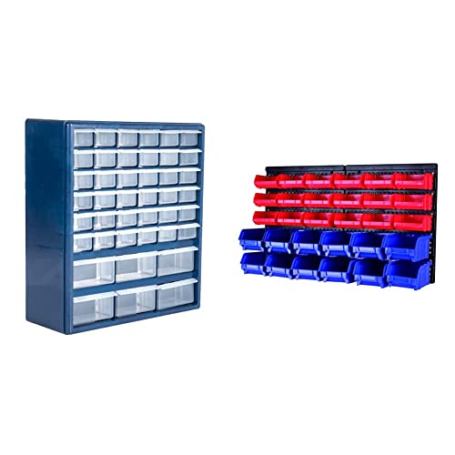 Plastic Storage Drawers – 42 Compartment Organizer – Desktop or Wall Mount Container, 10 Targets & MaxWorks 80694 30-Bin Wall Mount Parts Rack/Storage