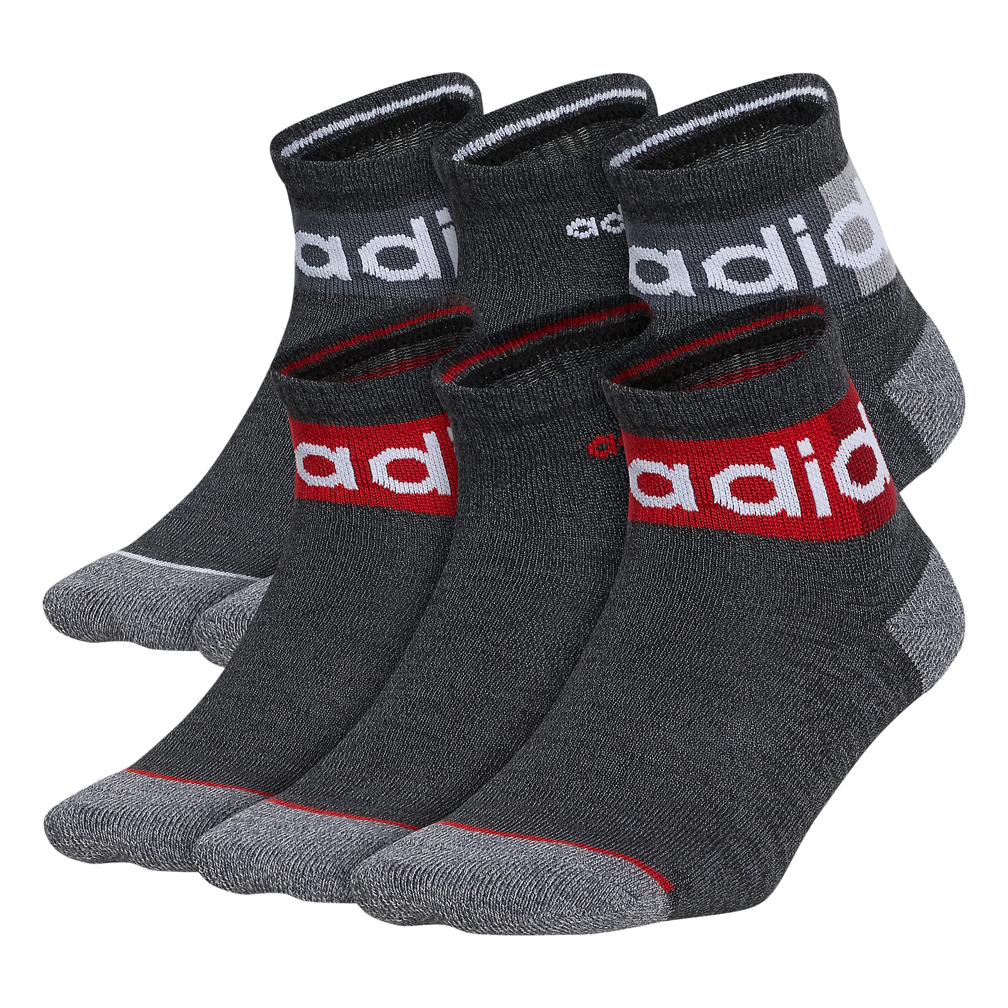 adidas Boys' Youth Blocked Linear II 6-Pack Quarter, Black/Onix Grey/Scarlet Red, Large