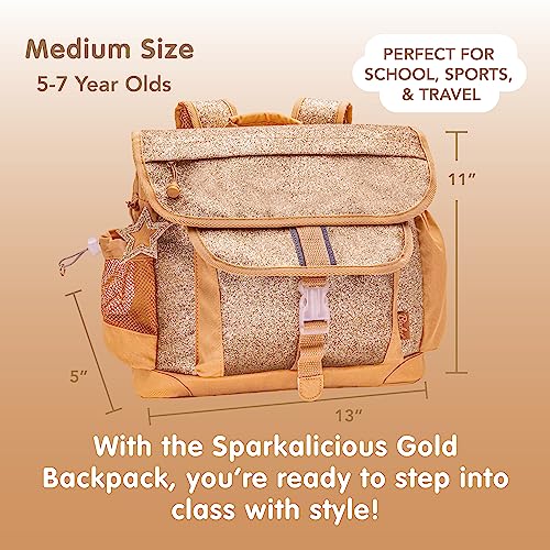 Bixbee Personalized Kids Backpack, Gold Sparkly Bookbag for Kids & Toddlers Ages 3+ 5-7 | Custom Backpack with Name for Boys & Girls | Water Resistant Monogrammed School Bag