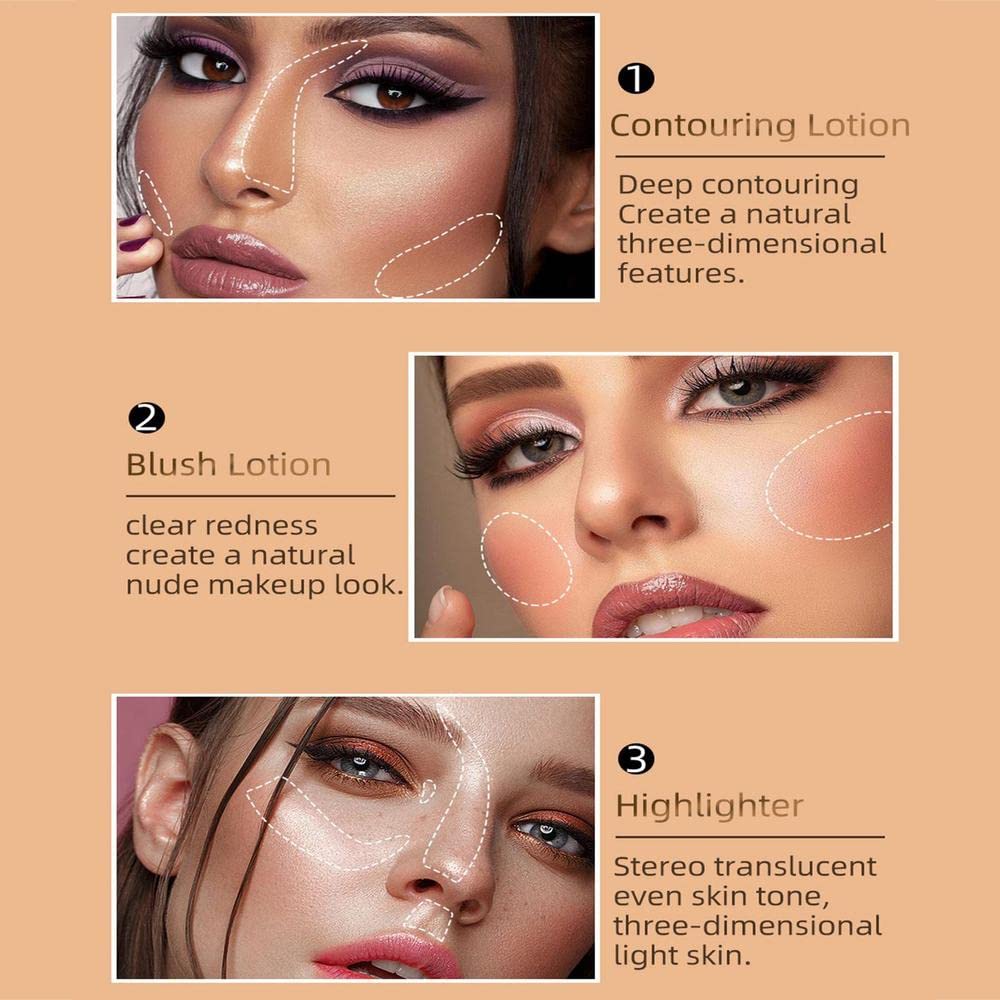 3PCS Contour Beauty Wand Set, Liquid Bronzer Stick, Liquid Contour, Contour Wand, Contour Blush and Highlighter Sticks with Soft Cushion Applicator(Contour+Blush+Highlighter)