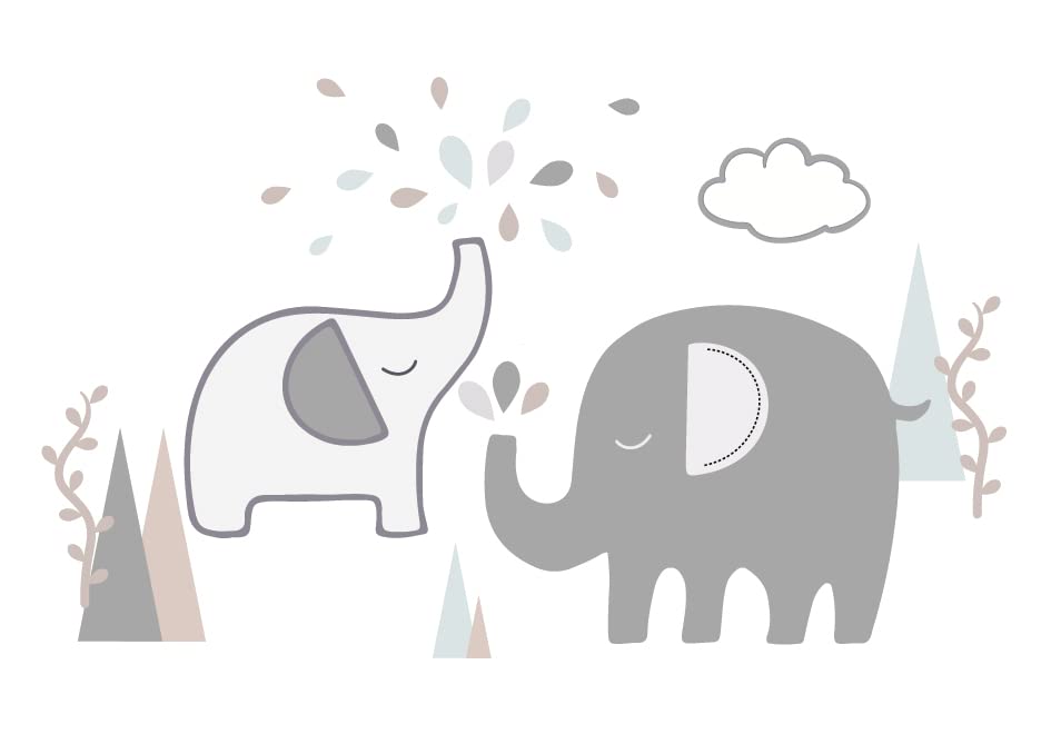 HUPO 6 PC Elephant Crib Bedding Sets for Baby Boys,Grey/White Crib Set with Crib Skirt/Quilt/Crib Sheet/3 Wall Stickers
