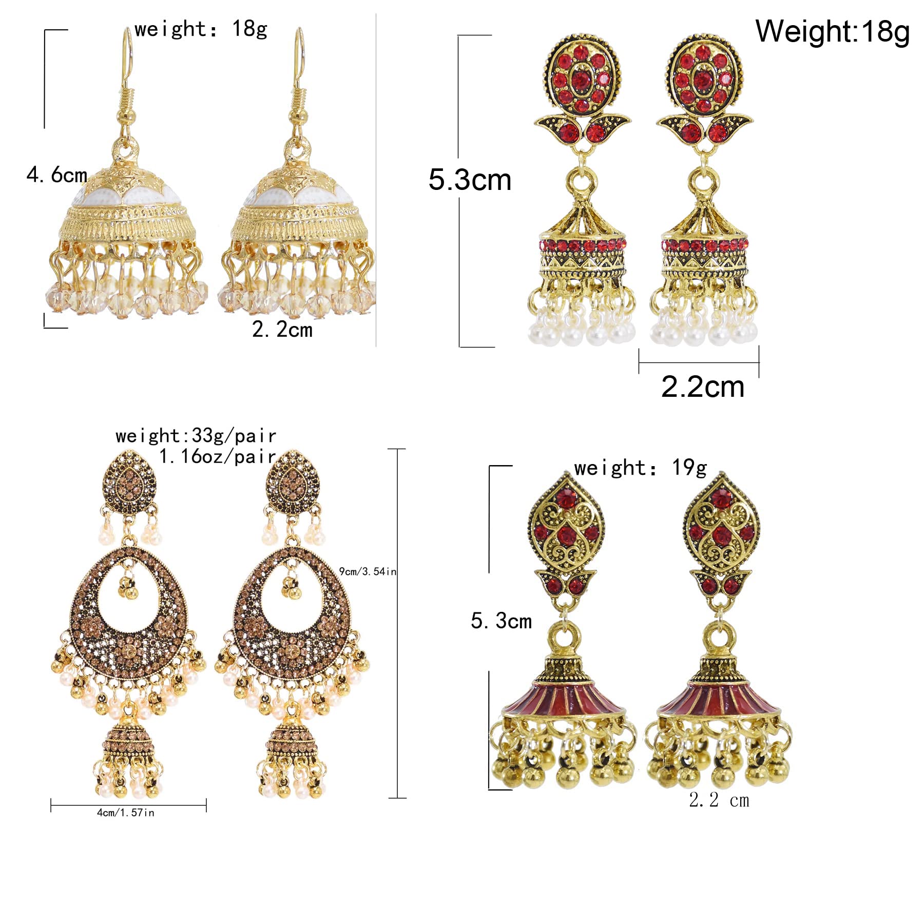 6 Pairs Indian Jhumka Jhumki Ethnic Dangle Earring Sets for Women Vintage Silver Gold Long Tassel Bell Drop Earrings Boho Jewelry (C)
