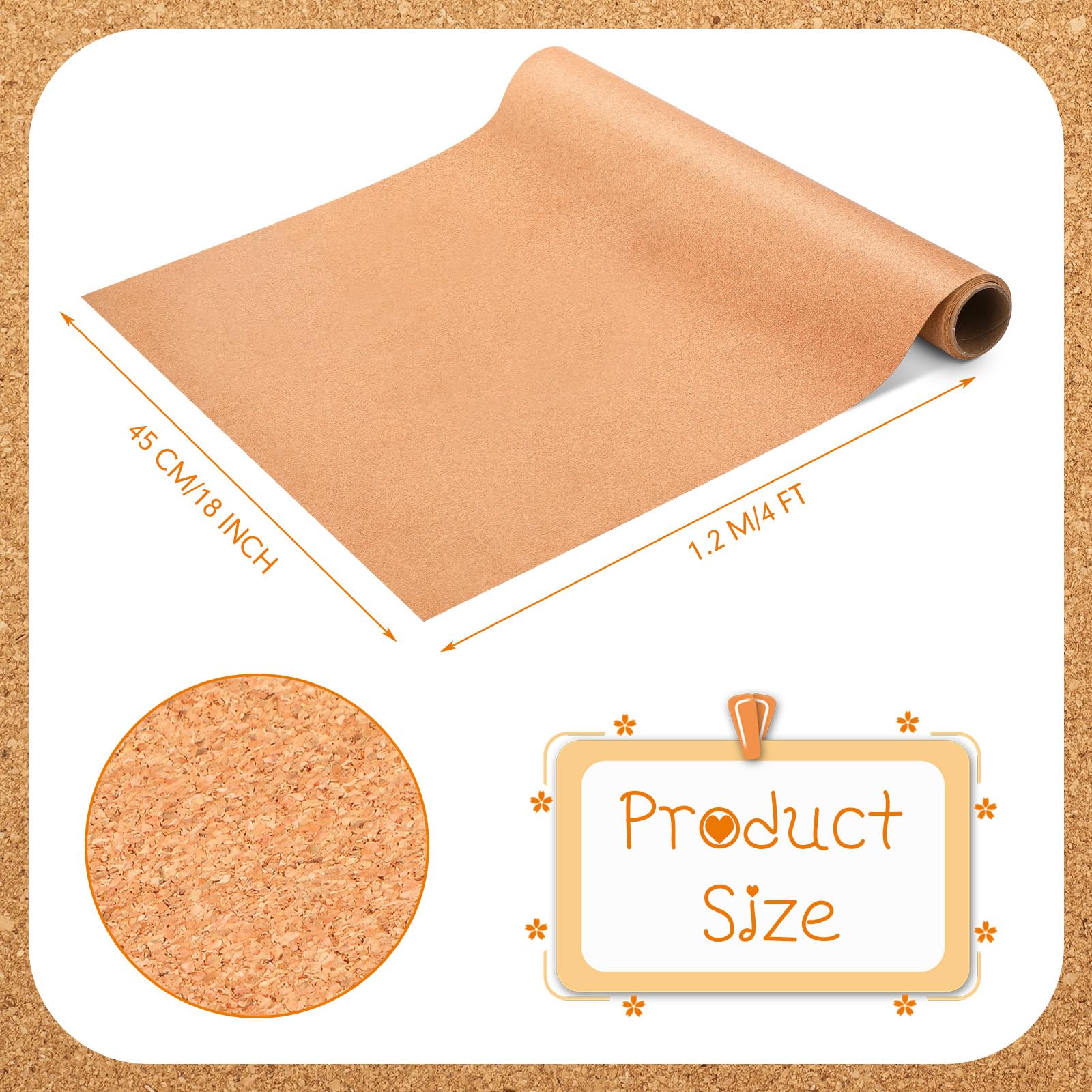 8 Pack Self Adhesive Cork Roll 18 x 47 Inches Long Cork Roll Bulk 0.5 mm Thick Cork Backing Sheets Drawer Shelf Liner for Coaster, Wall Decoration, DIY Crafting, Halloween Party, Door Signs
