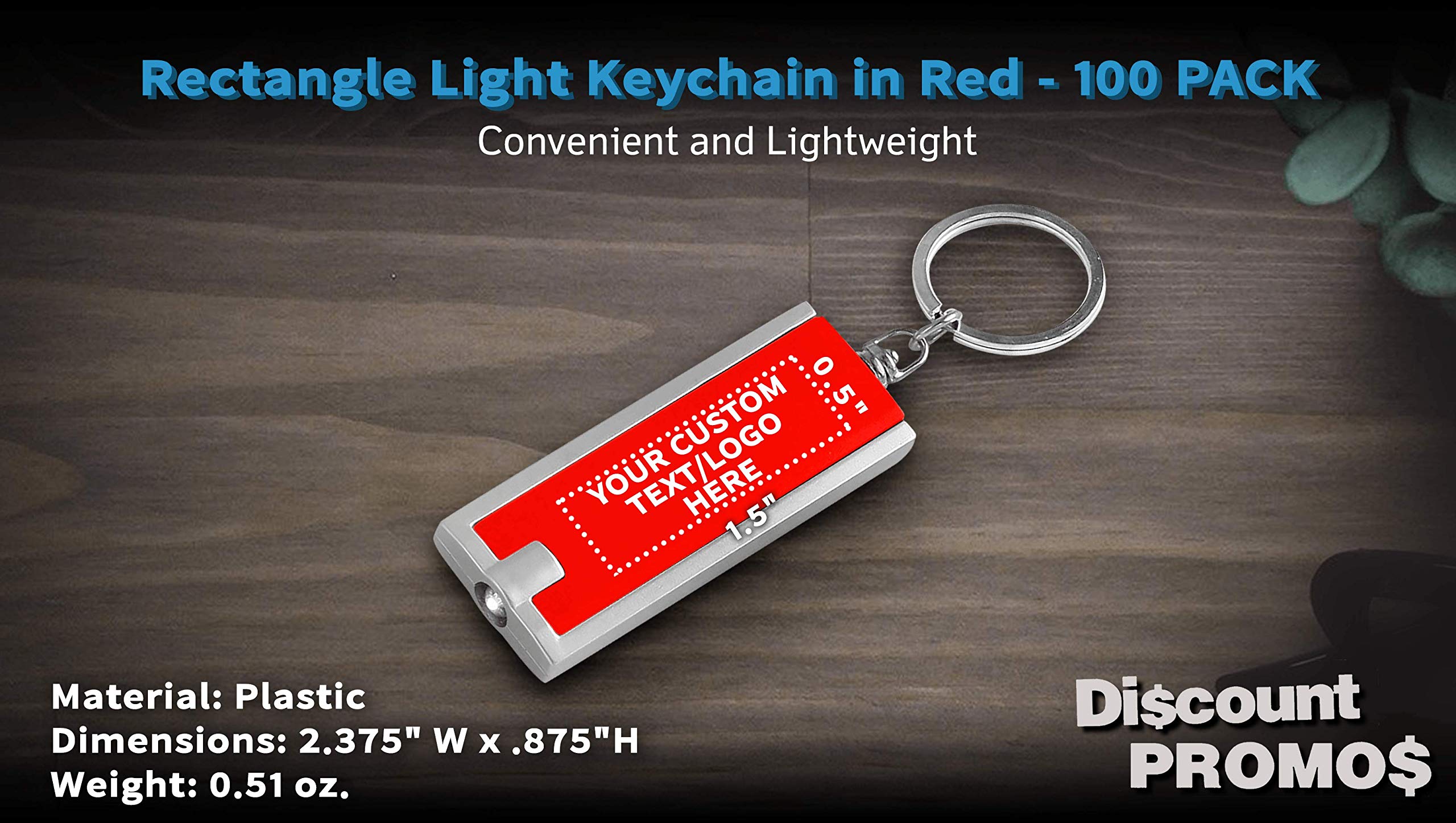 DISCOUNT PROMOS 100 Flashlight Keychains Pack - Customizable Text, Logo - Rectangle, Plastic - Red