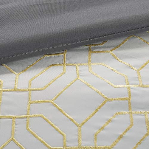 510 DESIGN Cozy Comforter Set - Geometric Honeycomb Design, All Season Down Alternative Casual Bedding with Matching Shams, Decorative Pillows, Full/Queen (90"x90"), Yellow/Grey 5 Piece