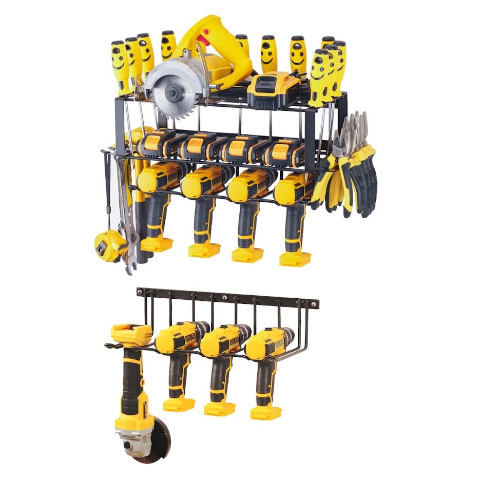 PLOSIF Power Tool Organizer, Ultra Heavy Duty Wall Mount Drill Holder 4 Layers Floating Shelves, Garage Shelving on Pegboard, Garage Organization and Storage Rack for Dad