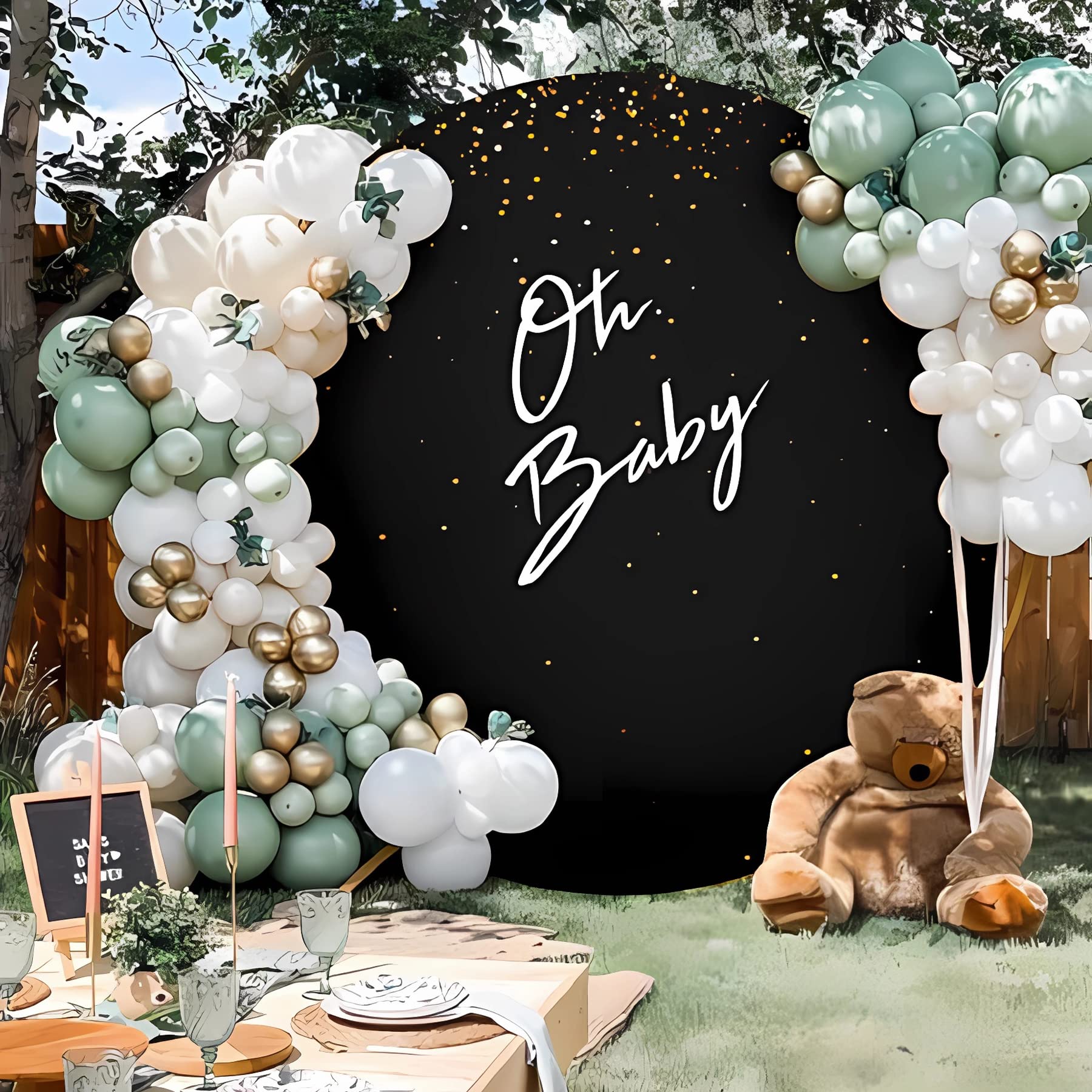6.5ft Black Round Backdrop Cover Suitable for 6.5ft 6.56ft 6.6ft Circle Stand, Pure Black Spandex Wrinkle Free Birthday Party Wedding Photography Circle Backdrop Cover Arch Background